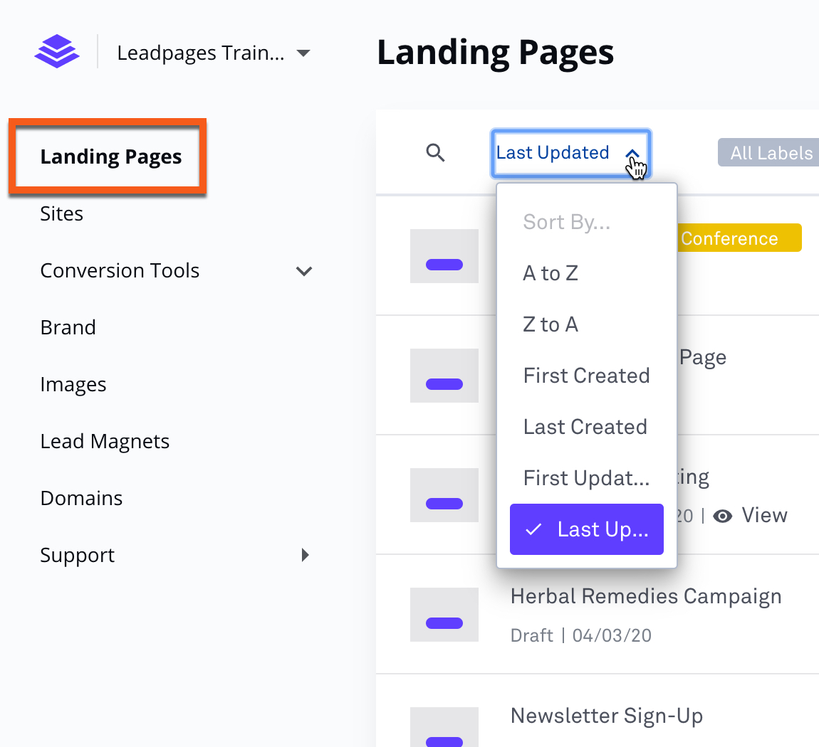 Edit and manage landing pages – Leadpages Knowledge Base